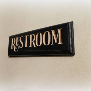 Black ENGRAVED Fancy Font Restroom / Bathroom Sign Solid Wood Wooden - Etsy