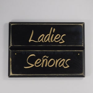 ENGRAVED Bilingual Ladies Señoras Vintage Look Restroom Sign Plaque in ...