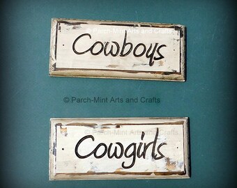 Cowboy restroom sign | Etsy