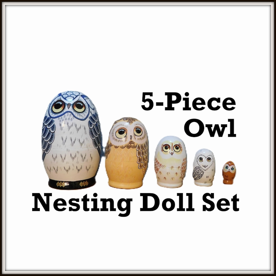 5-piece Hand-painted Owl Nesting Dolls – | Woodland Decor | Russian ...