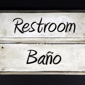 ENGRAVED Bilingual Restroom Baño Vintage Look Sign Plaque in English ...