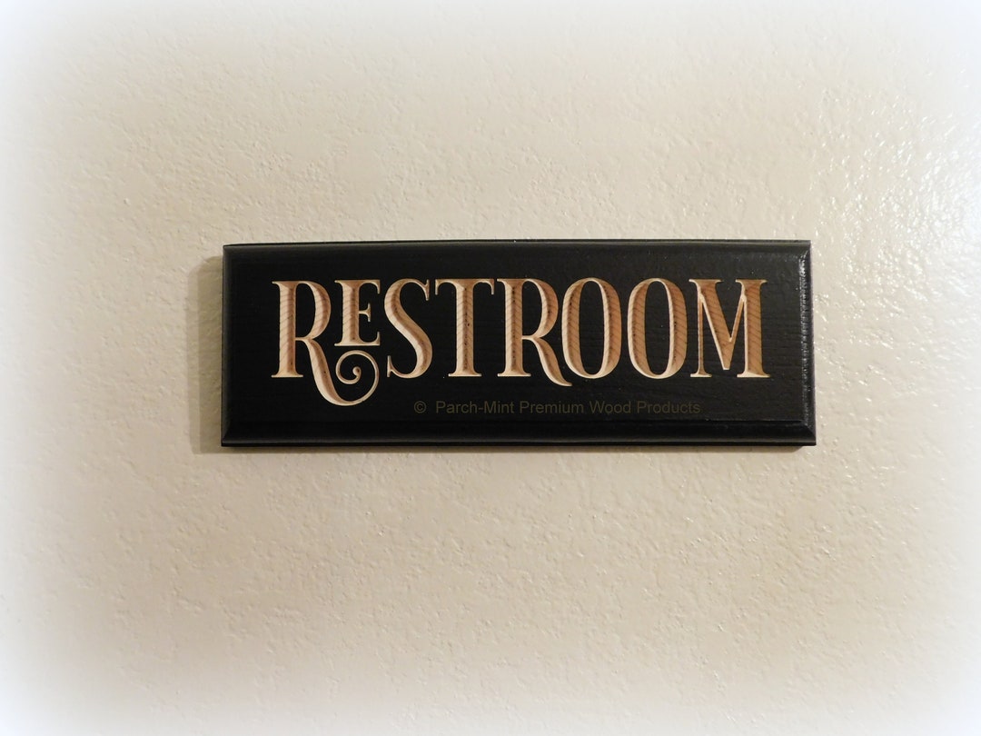 Black ENGRAVED Fancy Font Restroom / Bathroom Sign Solid Wood Wooden - Etsy