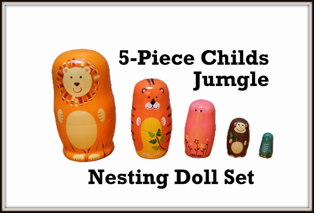 5-piece Hand-painted Cute Animal Nesting Dolls – Children’s Wooden ...