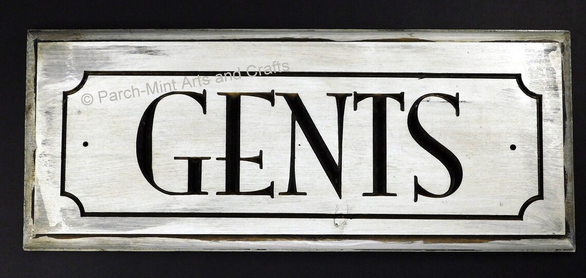 Ladies Gents Vintage Look ENGRAVED Restroom Sign Set Art Deco Solid ...
