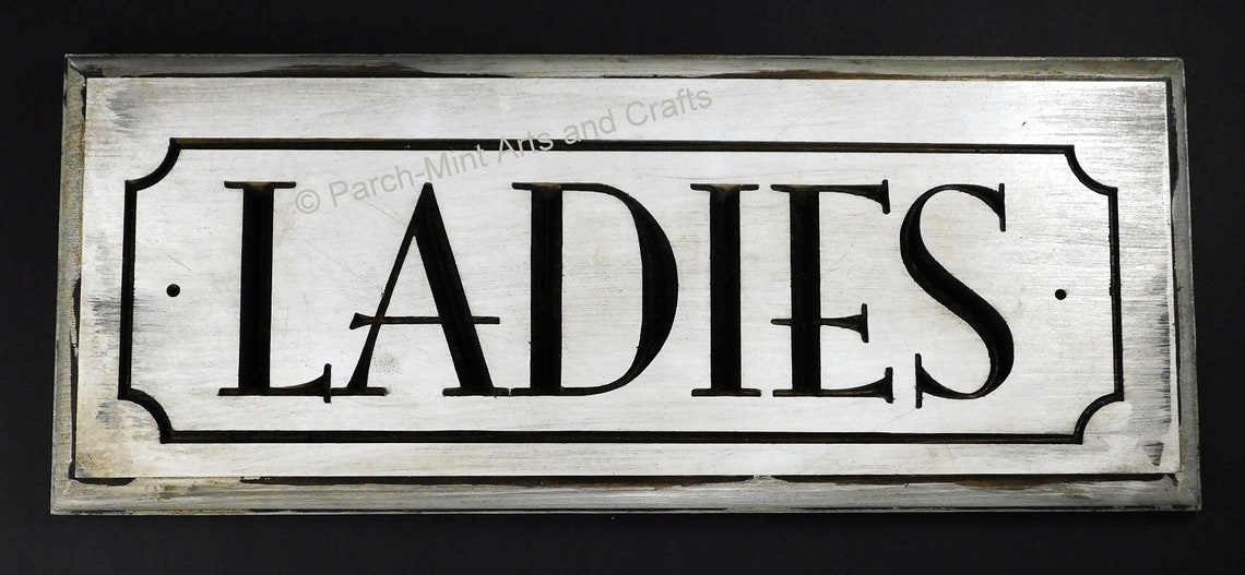 Ladies Gents Vintage Look ENGRAVED Restroom Sign Set Art Deco Solid ...