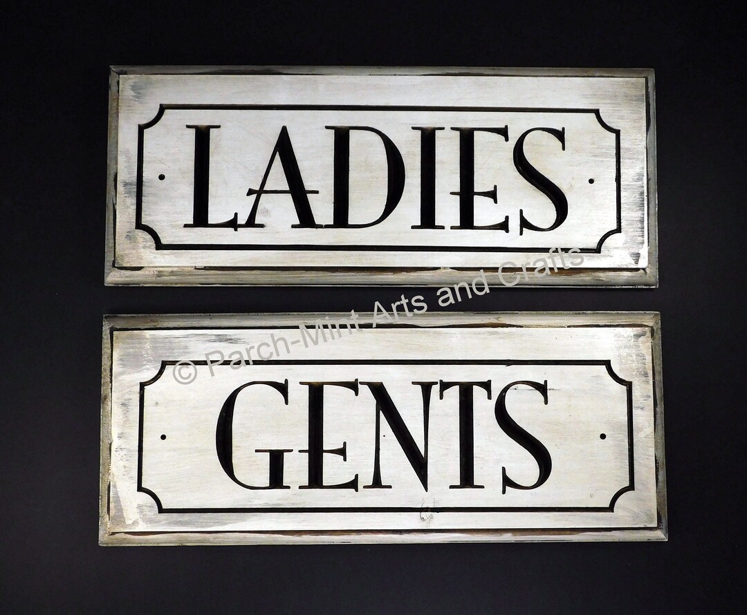 Ladies Gents Vintage Look ENGRAVED Restroom Sign Set Art Deco Solid ...