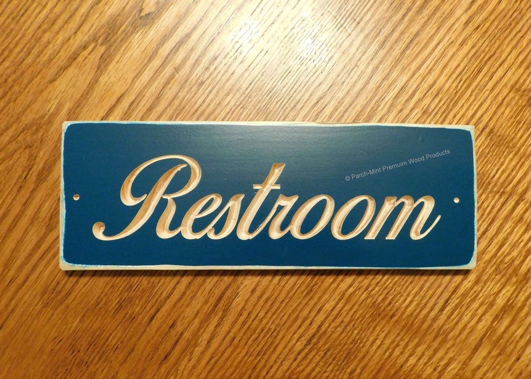 Vintage Look 3.5" X 10" ENGRAVED Restroom Sign Solid Wood Wooden ...