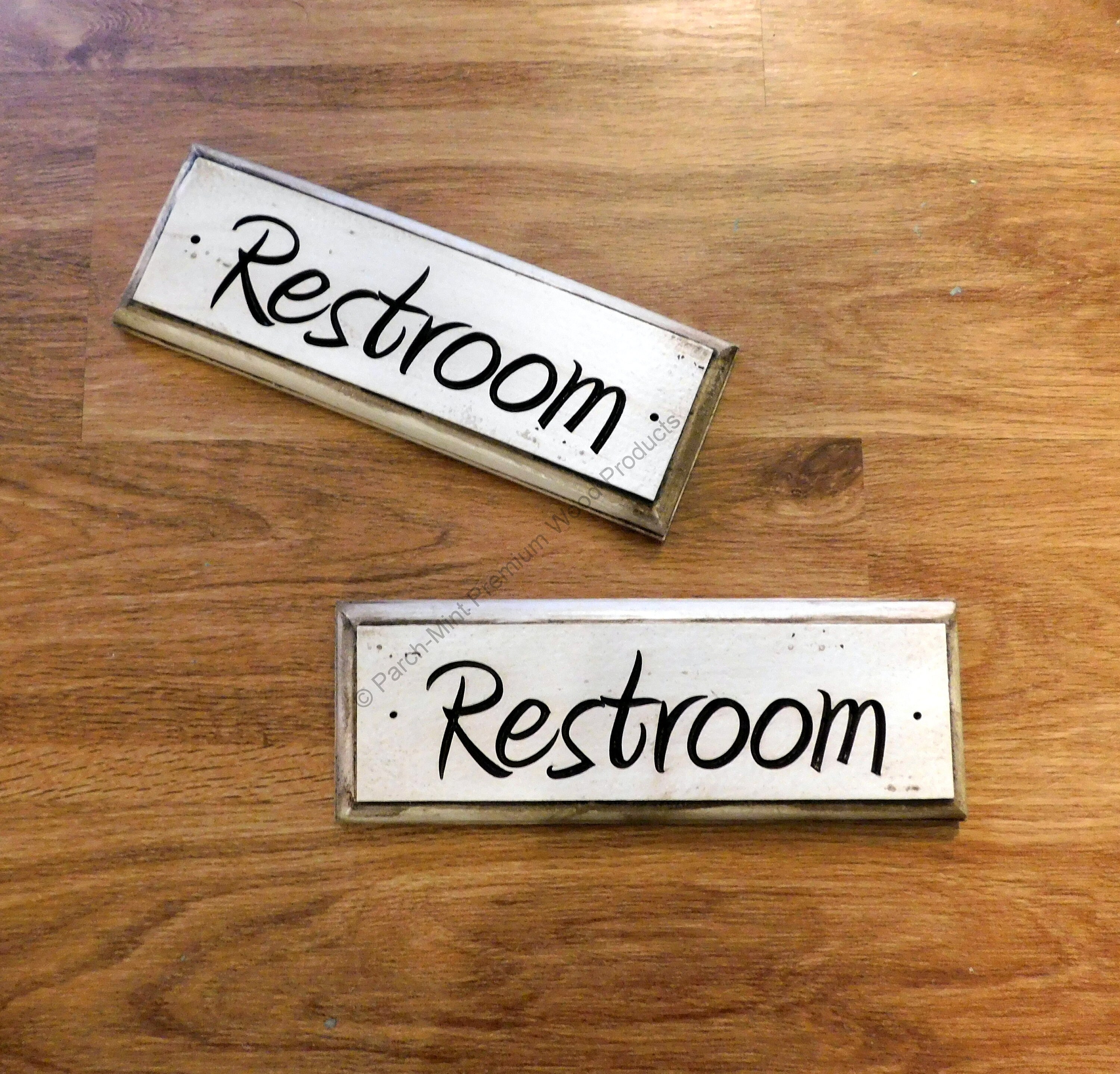 ENGRAVED Restroom Vintage Look Sign Plaque Solid Wood Wooden | Etsy