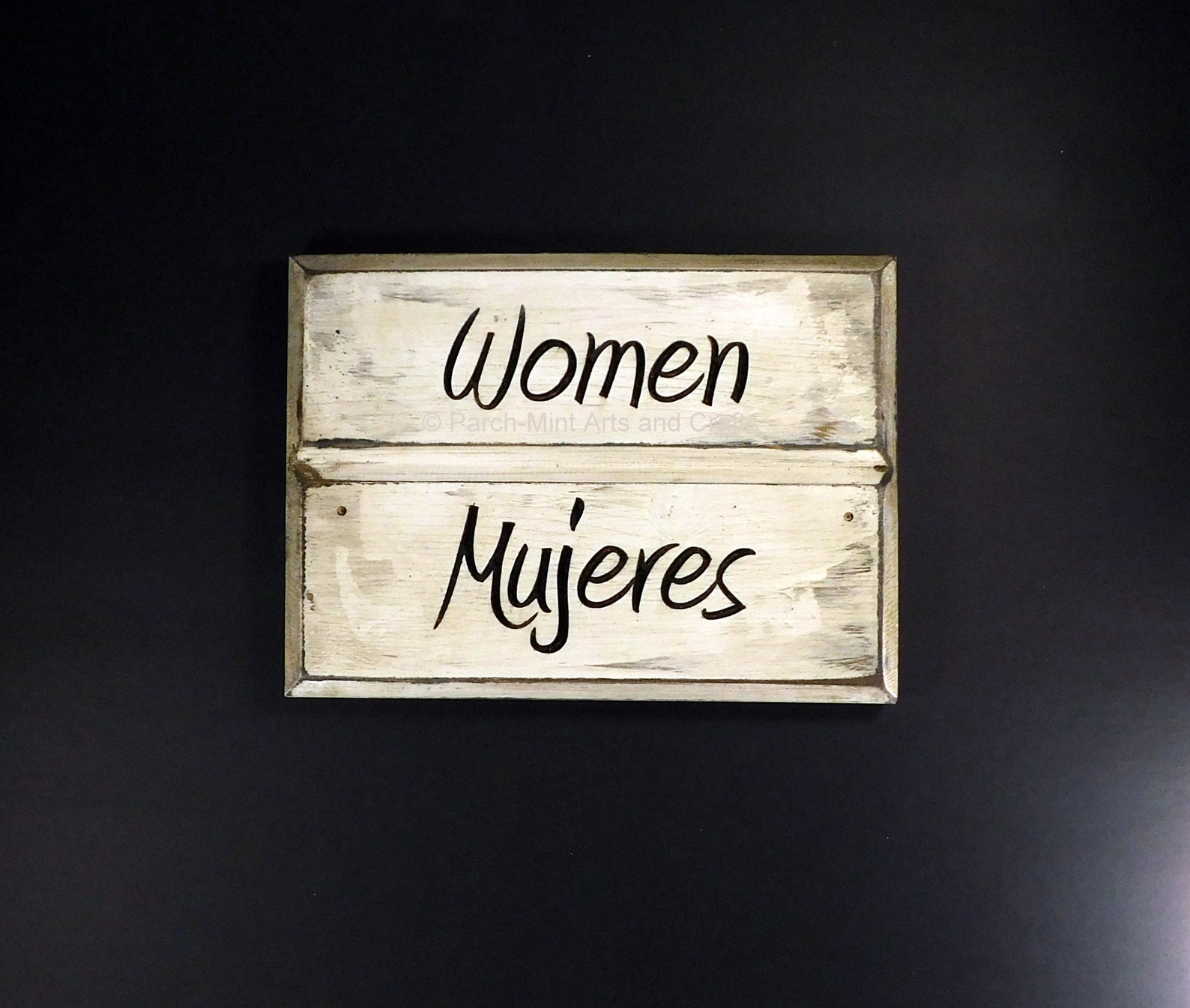 ENGRAVED Bilingual Women Mujeres Vintage Look Restroom Sign Plaque in ...