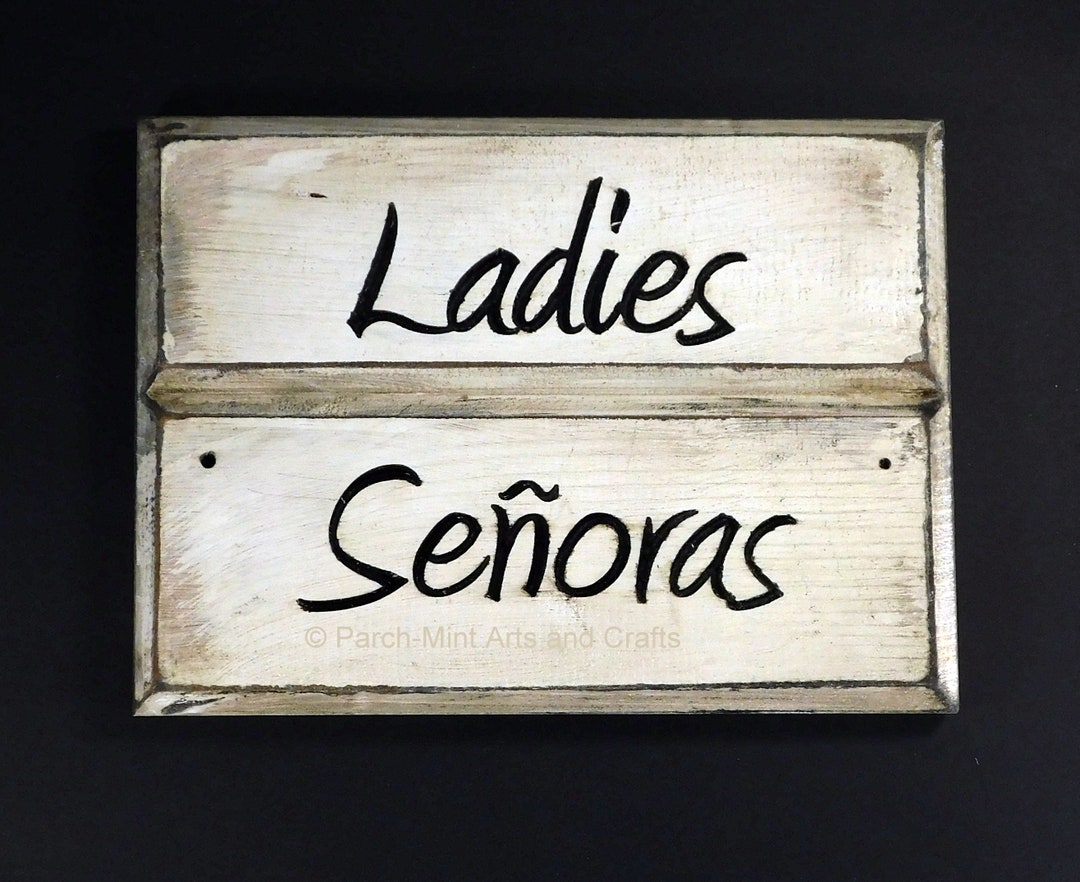 ENGRAVED Bilingual Ladies Señoras Vintage Look Restroom Sign Plaque in ...