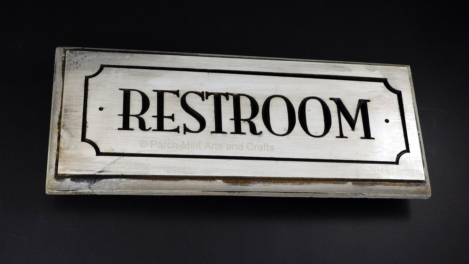 Vintage Look ENGRAVED Restroom (singular) Sign Art Deco Solid Wood ...