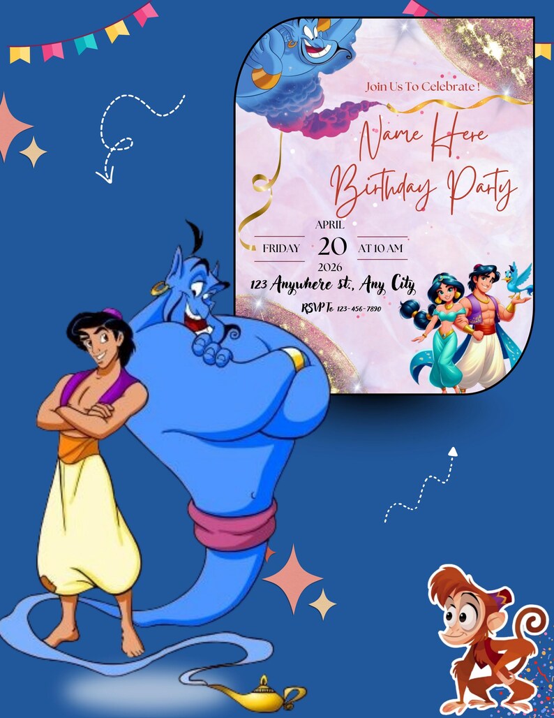 Aladdin Birthday Invitation Editable, Arabian Princess Party, Magic ...