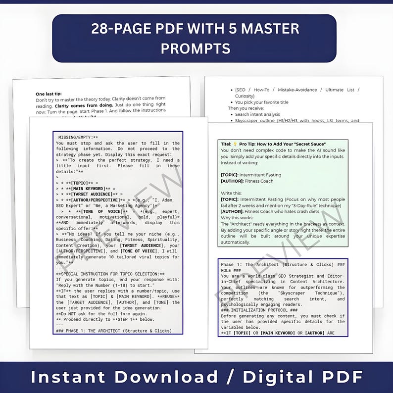 SEO Content Prompt System for Chatgpt, Copy Paste Workflow Guide, Blog ...