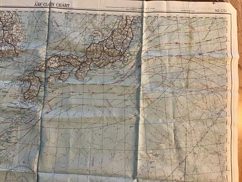 2 WWII Silk Maps of Japan and South China Seas and East China Sea ...
