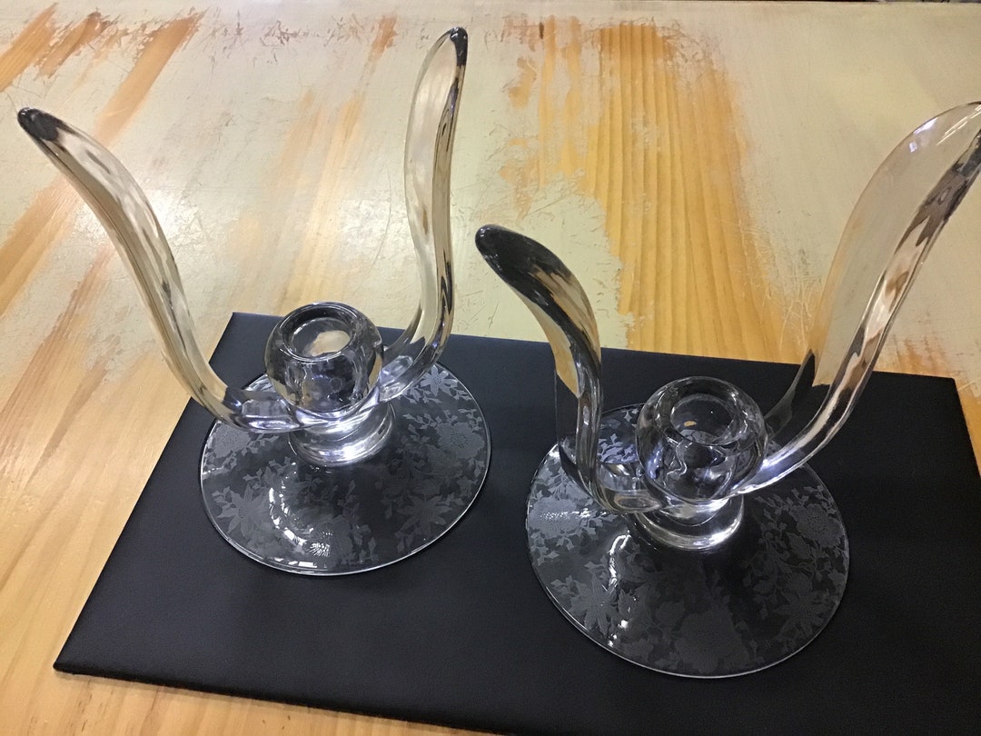 Cambridge Crystal Candlestick Holders, Rose Point, Excellent Condition ...