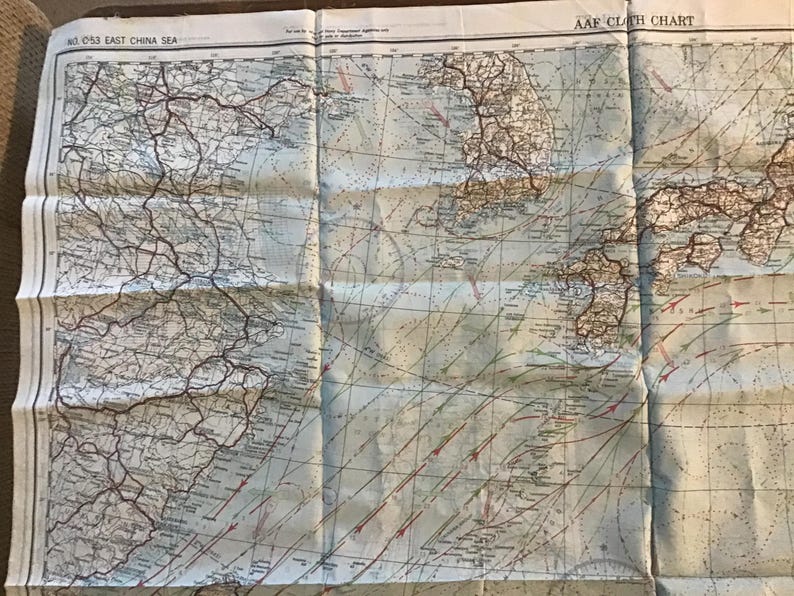 2 WWII Silk Maps of Japan and South China Seas and East China Sea ...