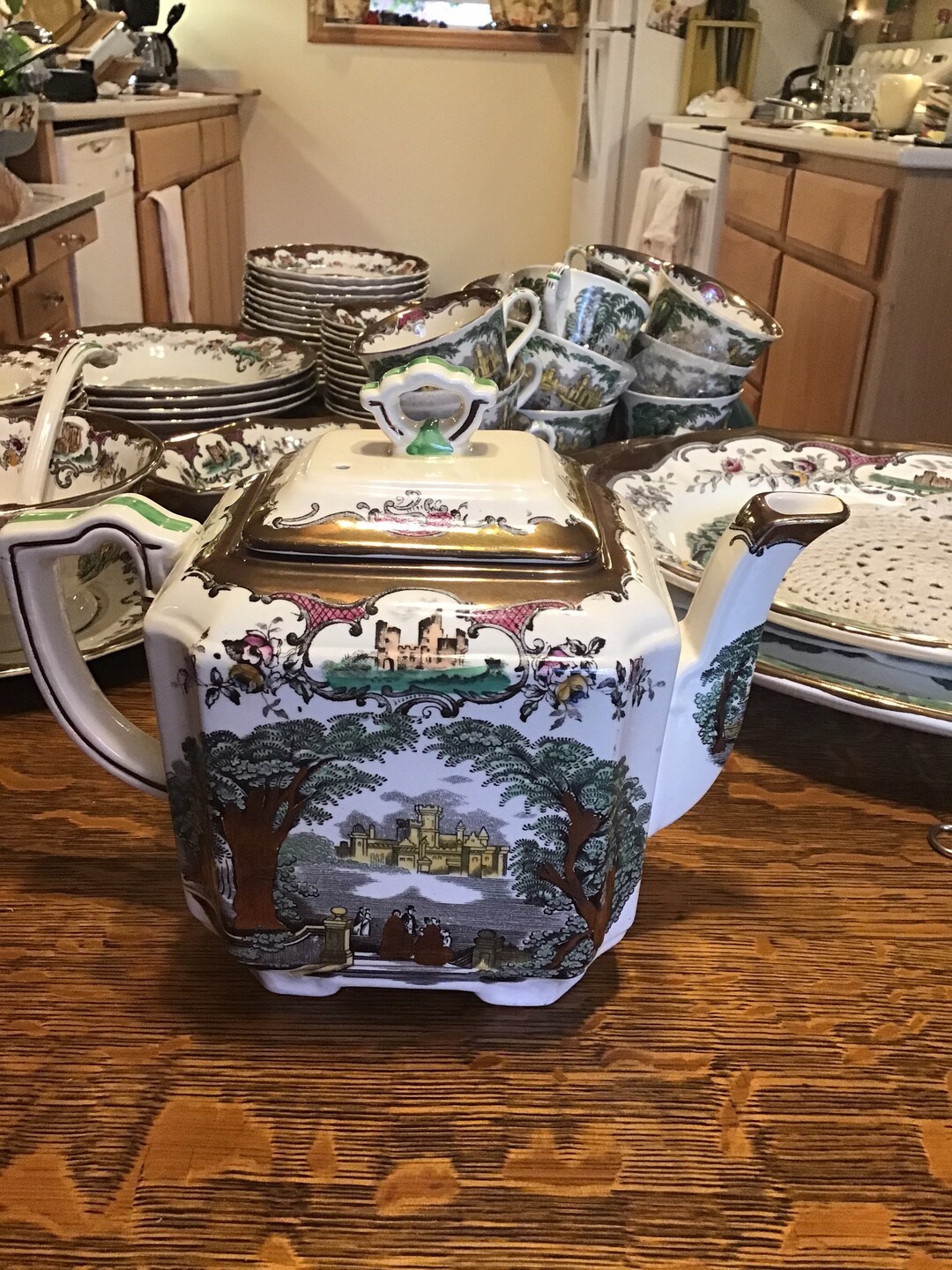 Masons Leeds 1930s Ironstone Teapot. Rare Piece. Lovely Scene of People ...