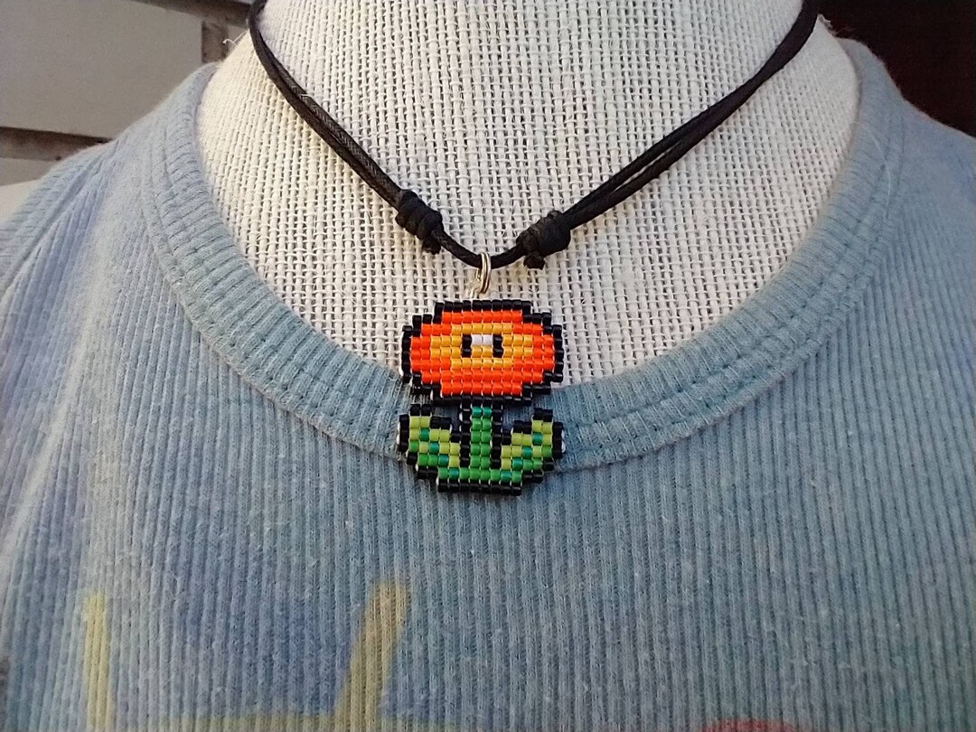 Fire Flower Sprite Necklace, Beaded Pixel Pendant, Gamer Jewelry - Etsy