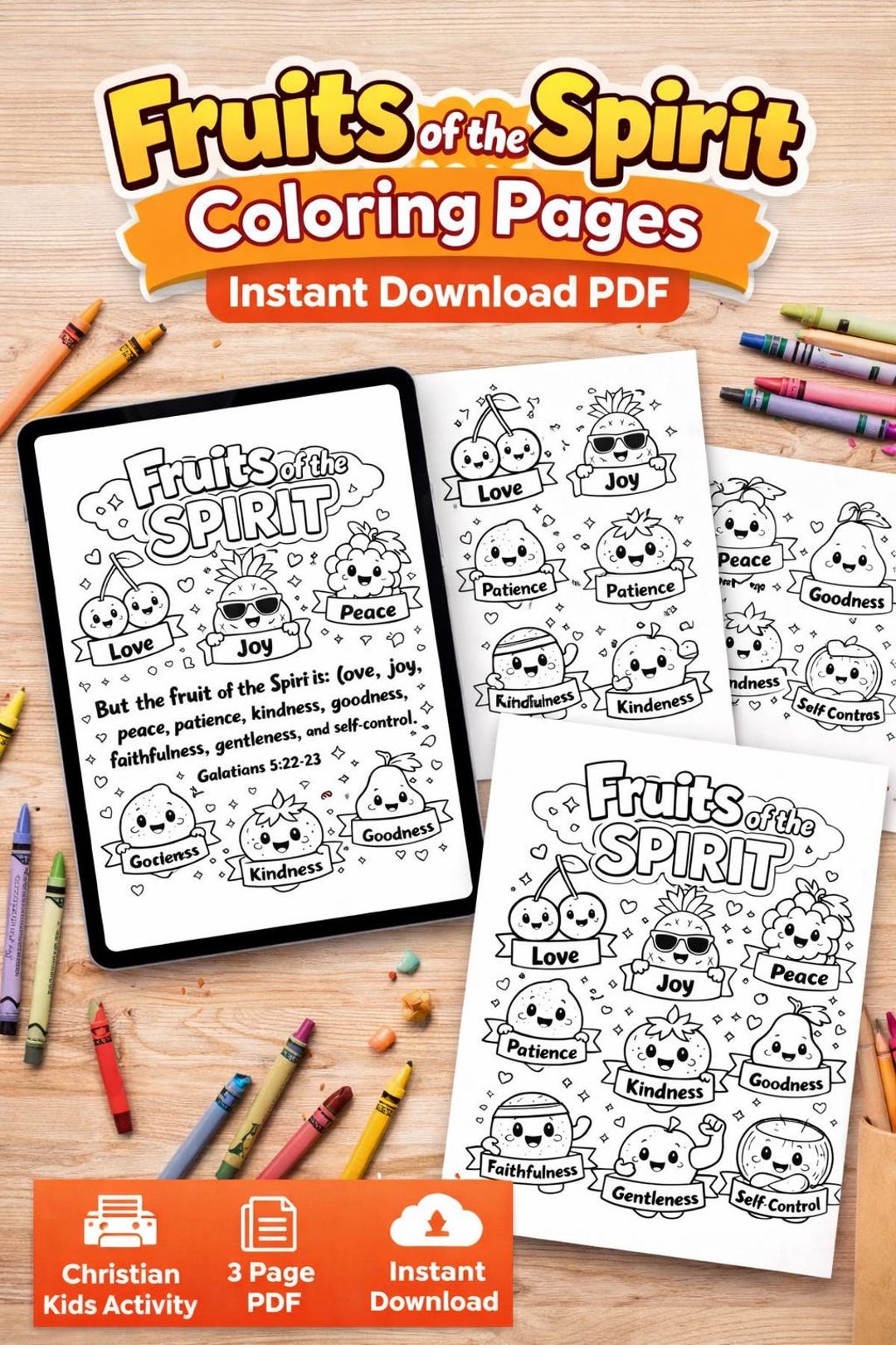 Fruits of the Spirit Coloring Pages | Christian Kids Activity (instant ...