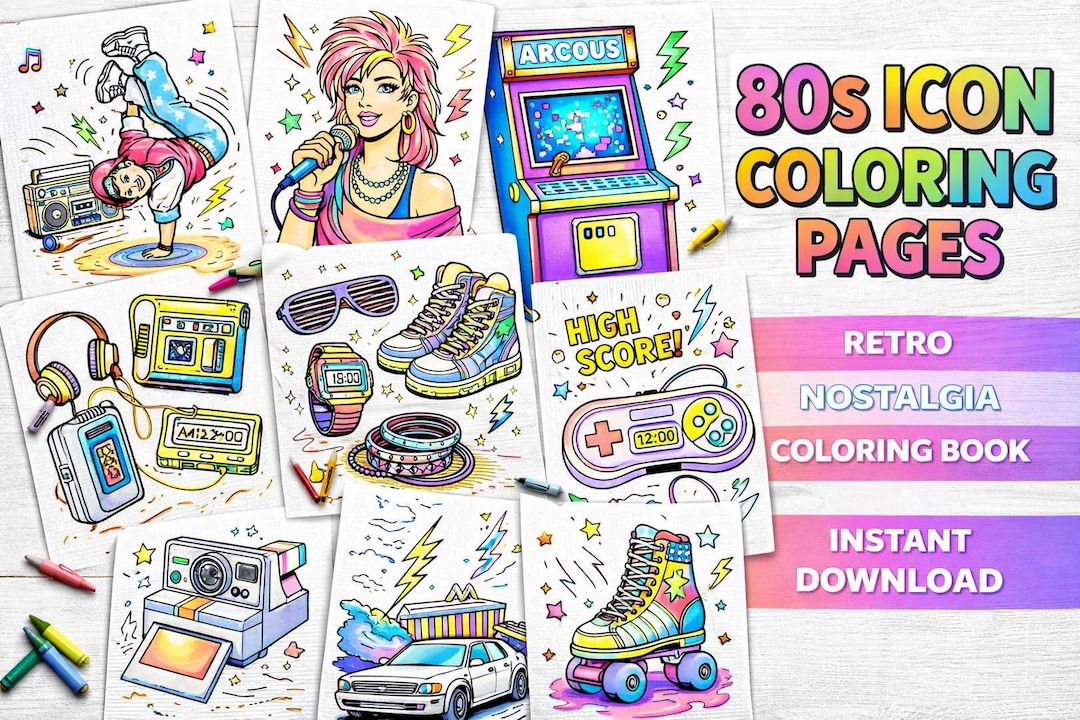 80s Icon Coloring Book | Retro Nostalgia Printable Pages (instant ...