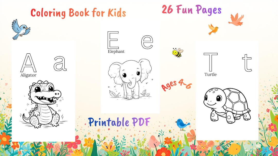 Alphabet & Animals Coloring Book for Kids Ages 4-6 - Fun Educational ...