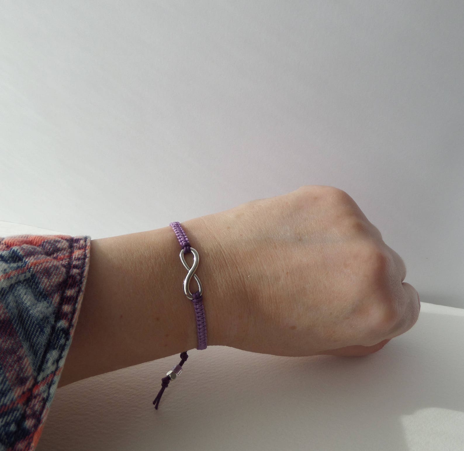 Silver Infinity Symbol Bracelet Purple Bracelet Cotton Cord - Etsy