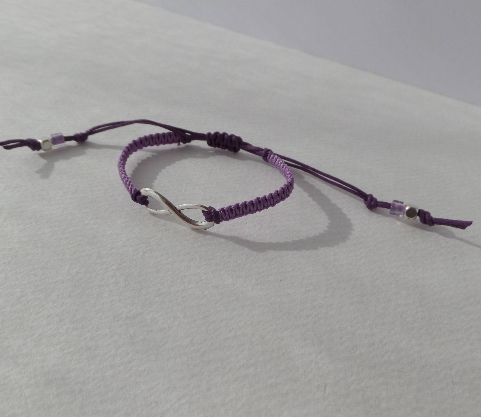 Silver Infinity Symbol Bracelet Purple Bracelet Cotton Cord - Etsy