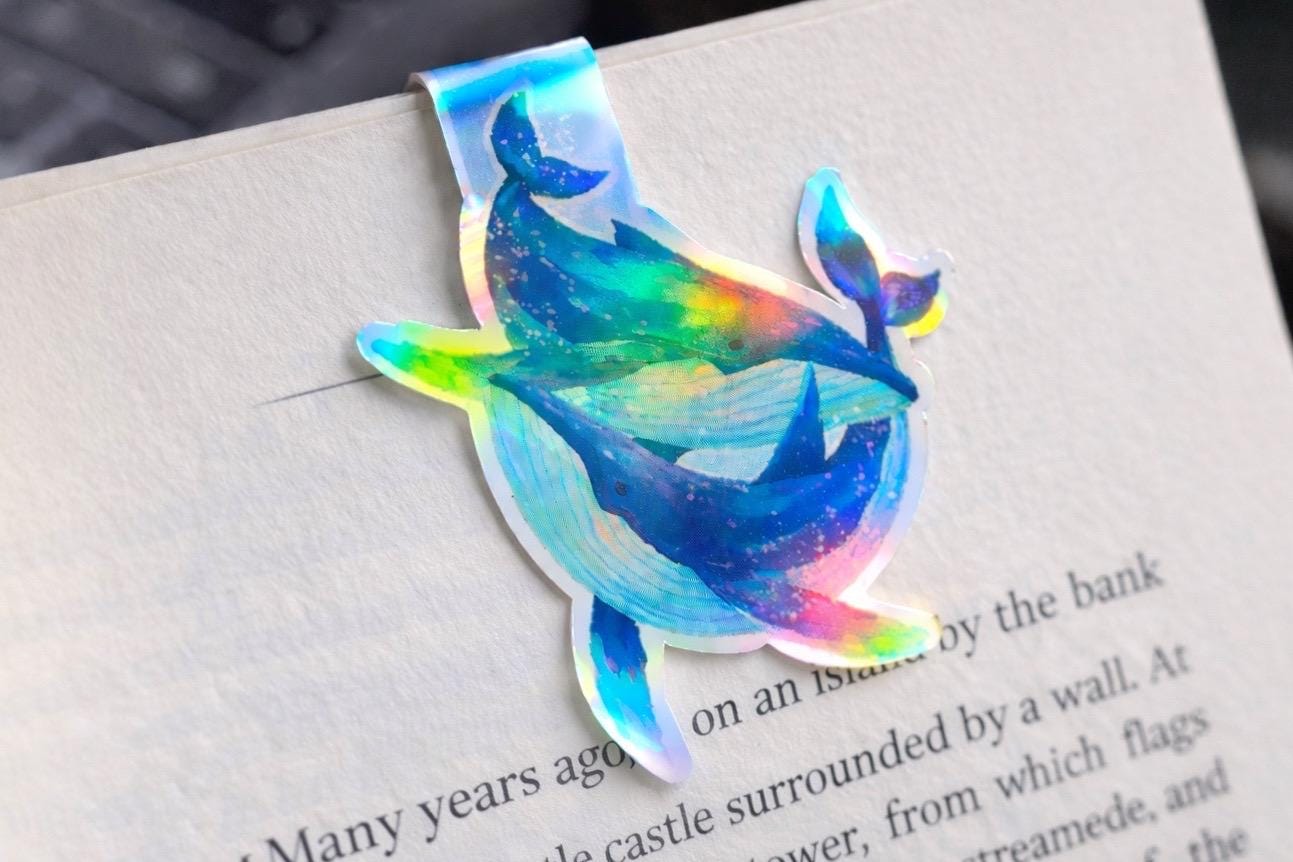 Magnetic Bookmark | Happy Whales | Holographic Organizer for Books ...