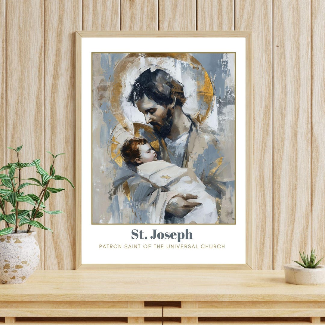 St Joseph Printable Art – Modern Catholic Saint Minimalist Print ...