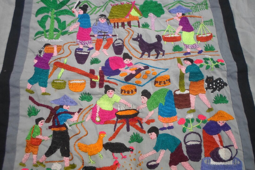 Hmong Story Cloth. Village Life Cushion Cover - Etsy