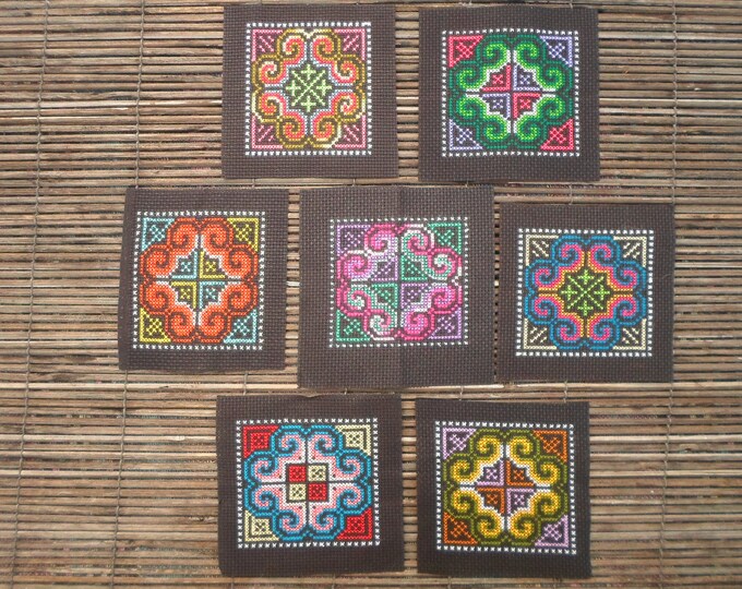 Hmong Hand Cross Stitch Textile,set of 7, Hand Needlework Patch, Hmong ...