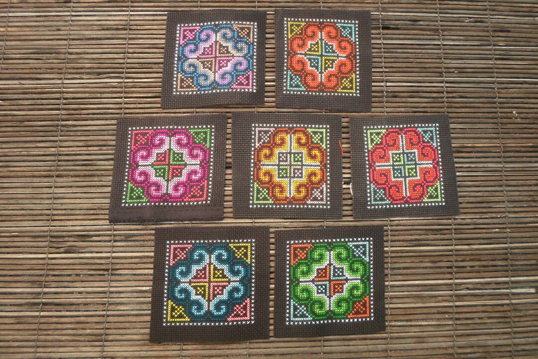 Hmong Hand Cross Stitch Textile,set of 7, Hand Needlework Patch, Hmong ...
