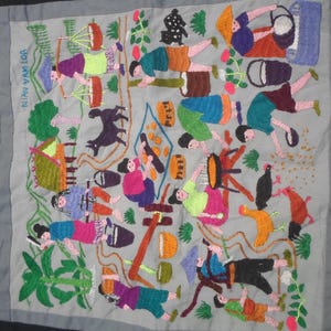 Hmong Story Cloth. Village Life Cushion Cover - Etsy