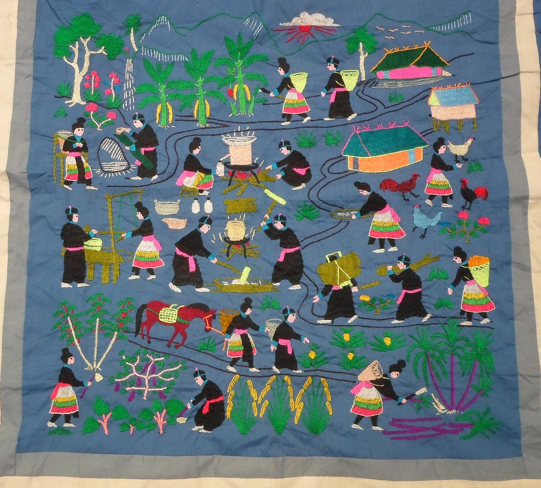 Hmong Story Cloth Hmong Village Life - Etsy