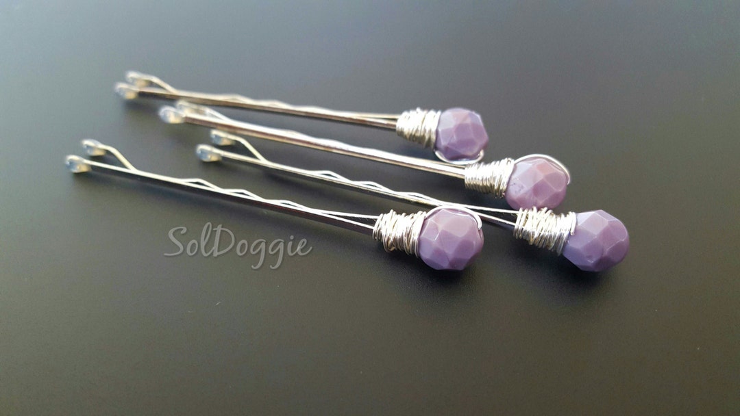 Beaded Hair Pins Purple Beaded Bobby Pins Purple Hair Accessories ...