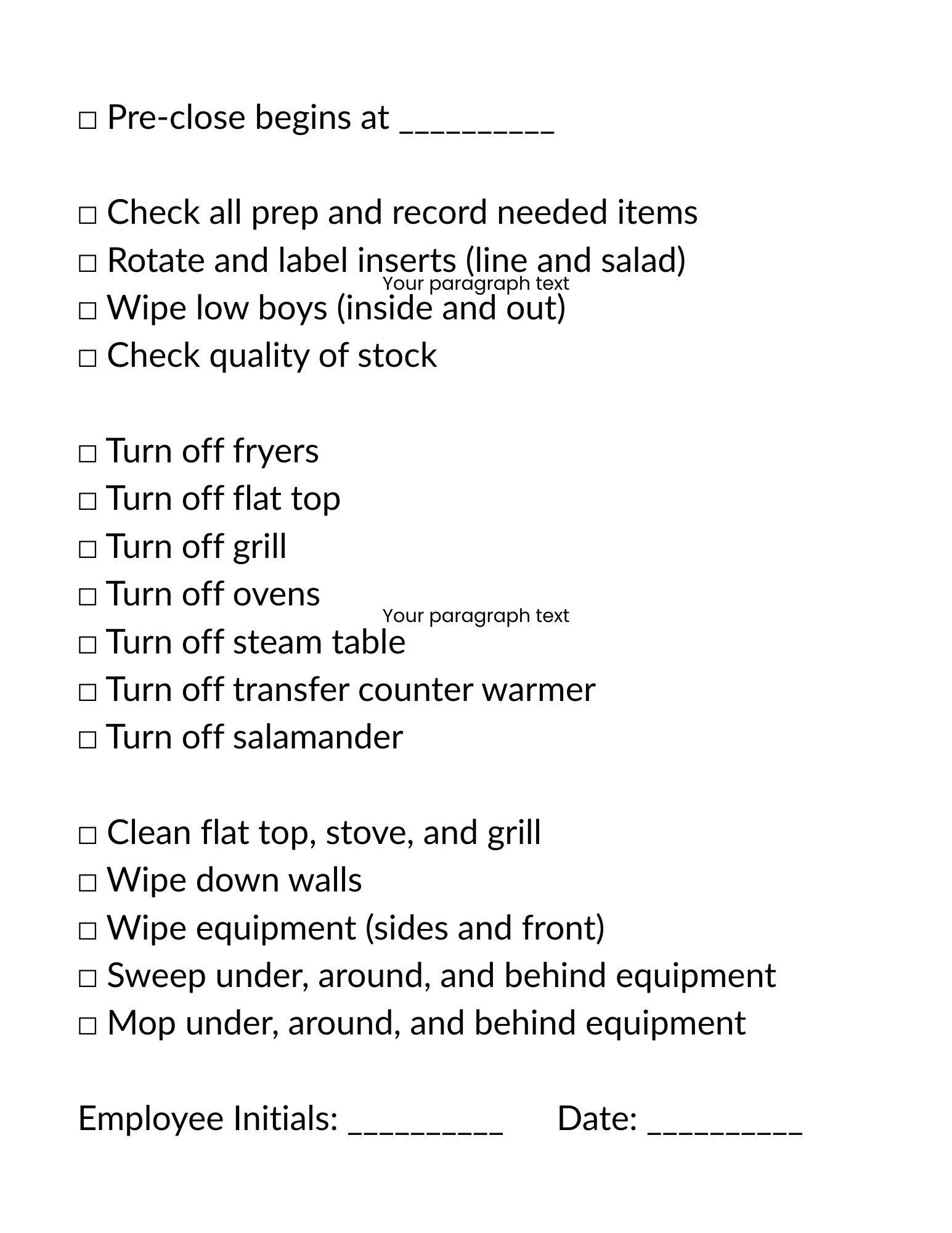 Restaurant Line Closing Checklist | Kitchen Closing Duties | Printable ...