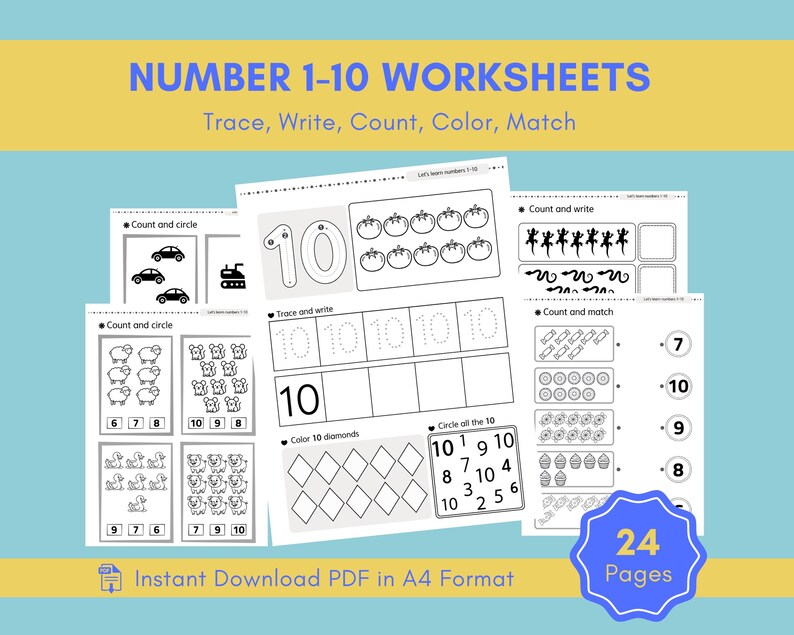 Number 1-10 Tracing Worksheet | Preschool Counting Activity | Number ...
