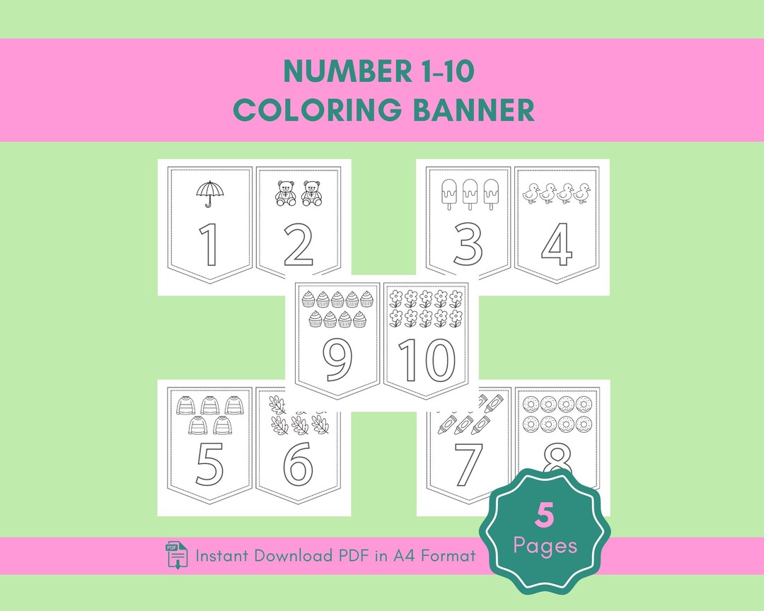 Numbers 1–10 Coloring Banner Printable | Counting Garland Activity for ...