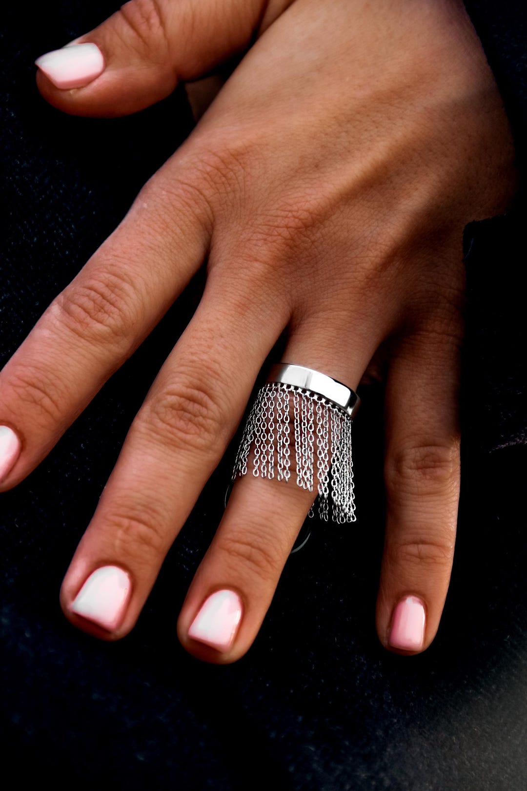 Dainty Chain Ring Silver, Silver Adjustable Chain Ring for Women ...