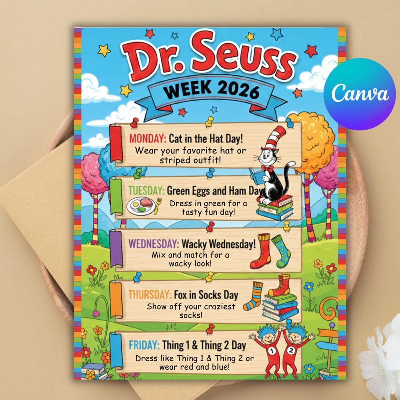 Dr Seuss Spirit Week Flyer - Etsy
