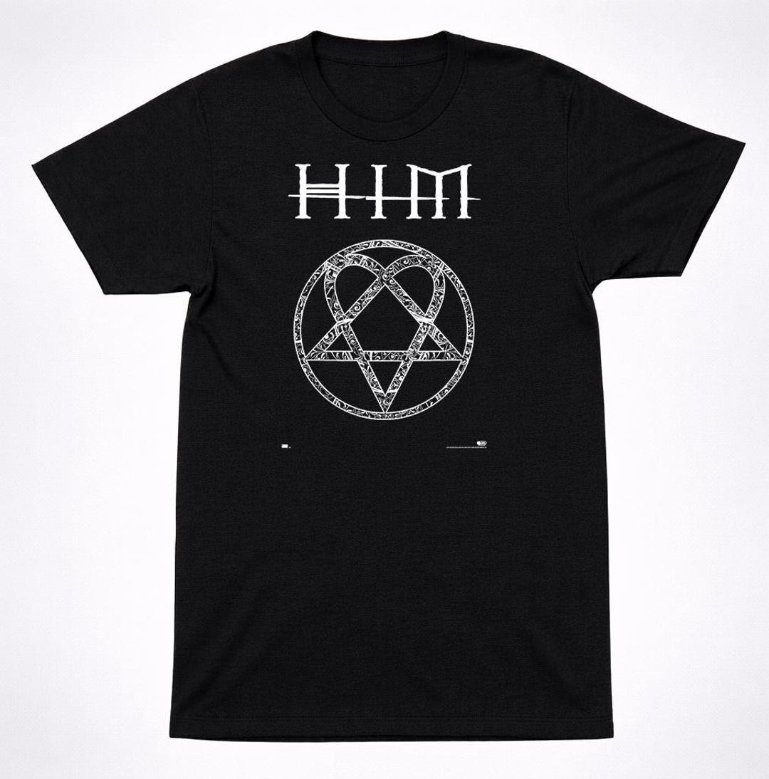 HIM Heartagram Symbol Black Gothic Love T Shirt: White Print on Black ...