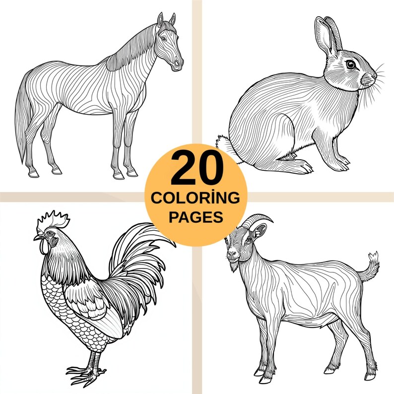 Animal Coloring Pages Bundle Printable, 20 Detailed Wildlife & Farm ...