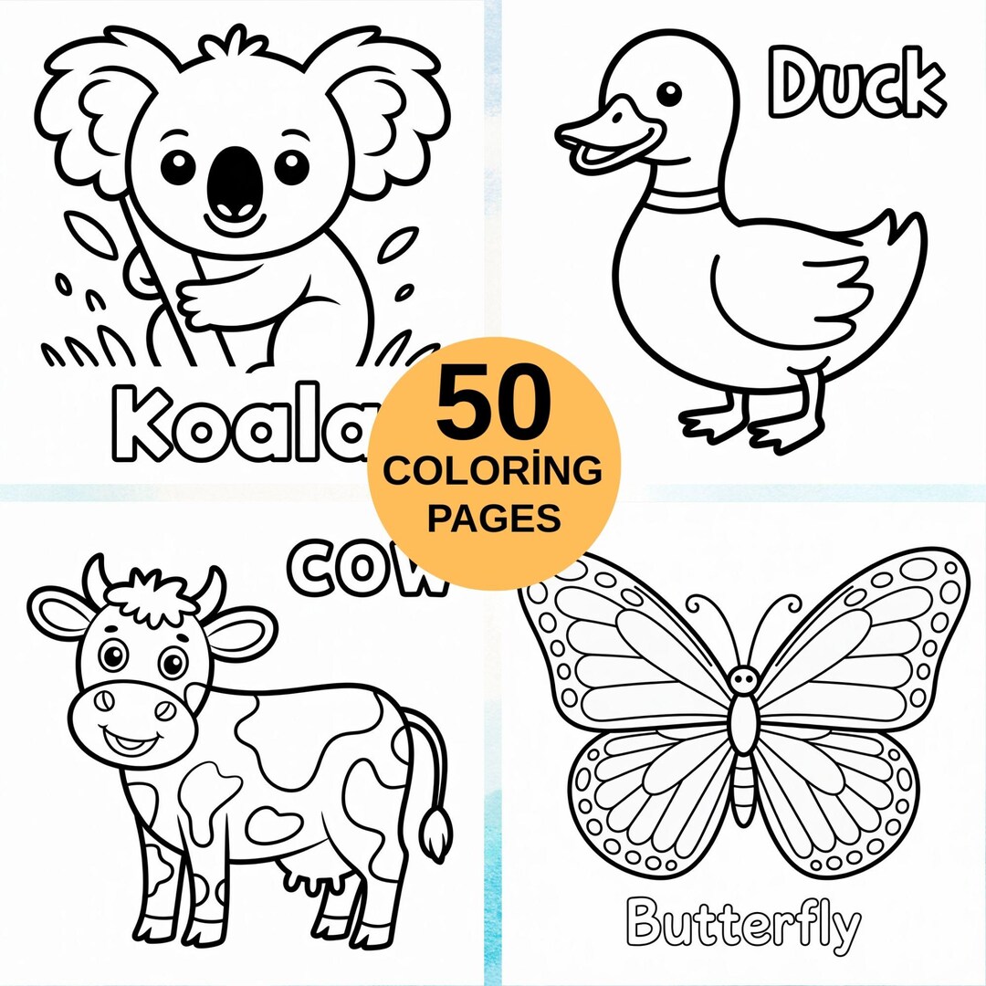 50 Animals Coloring Pages for Kids | Cute Animal Coloring Book ...