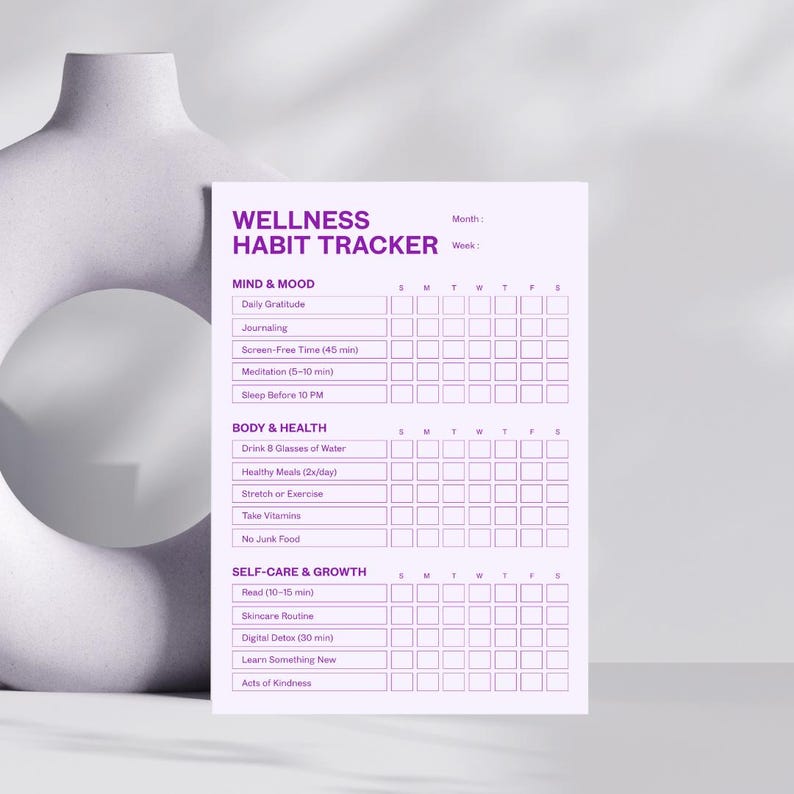 Wellness Habit Tracker for Women | Daily Self-care Planner (digital ...