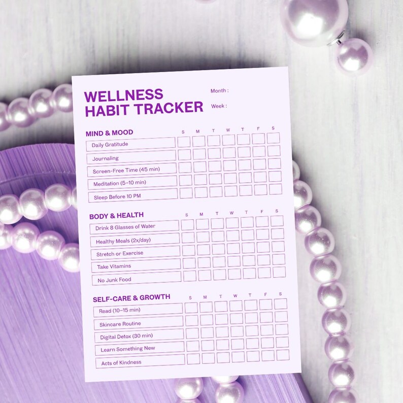 Wellness Habit Tracker for Women | Daily Self-care Planner (digital ...