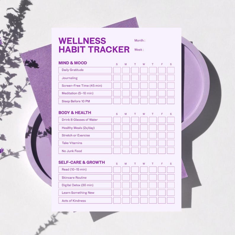 Wellness Habit Tracker for Women | Daily Self-care Planner (digital ...