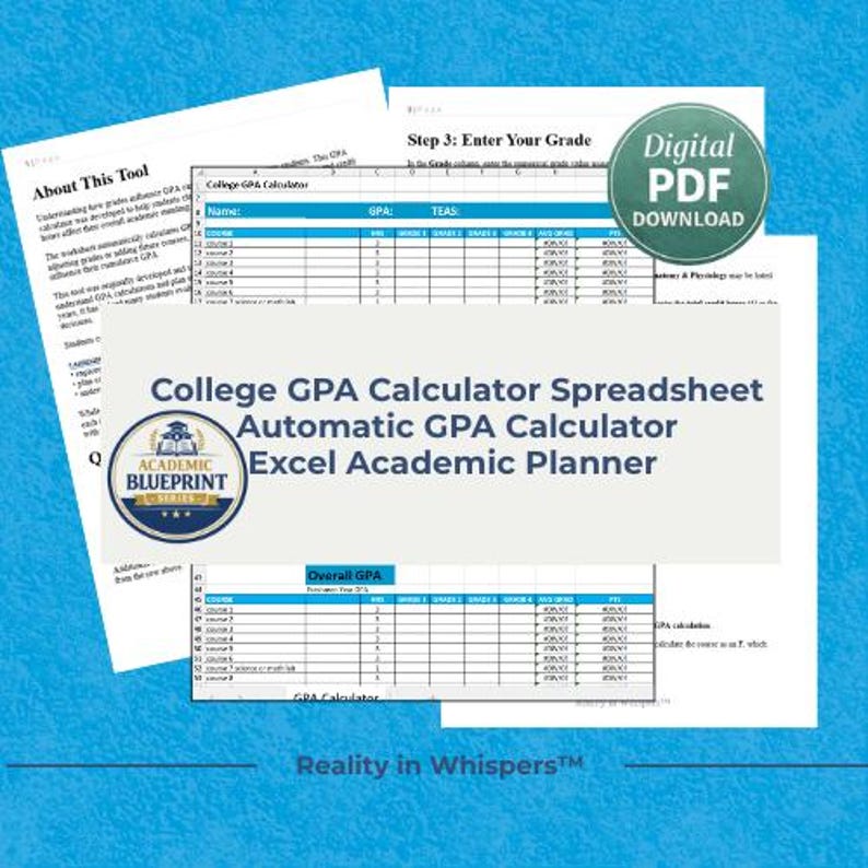 Automatic GPA Calculator Spreadsheet | Excel Academic Planner (digital ...