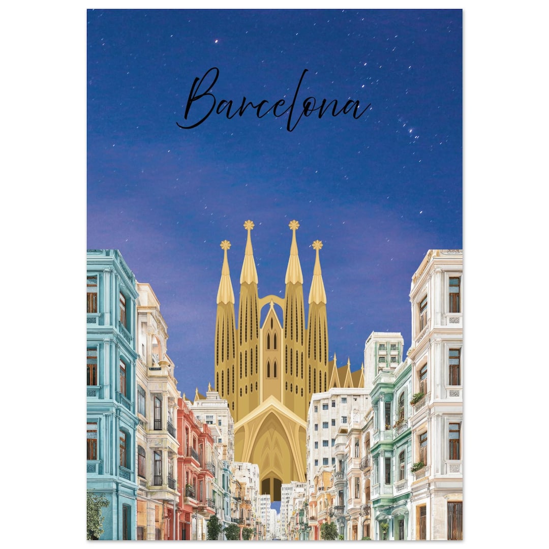 Retro Travel Poster Barcelona A3 and 8x10", Premium Paper, Poster for ...