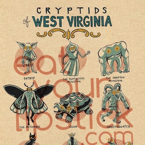 Famous Cryptids of West Virginia 5 X 7 Print - Etsy