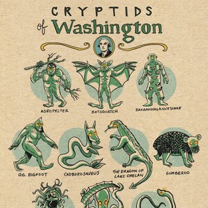 Famous Cryptids of Washington Print - Etsy